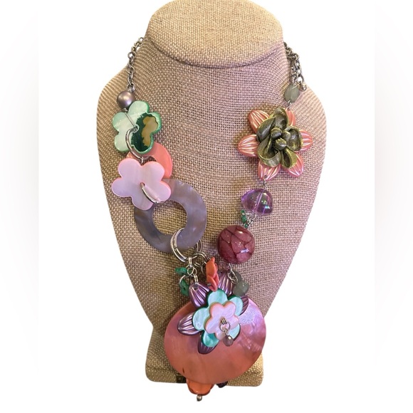 Treska | Jewelry | Treska Pink And Purple Floral Charm Necklace | Poshmark